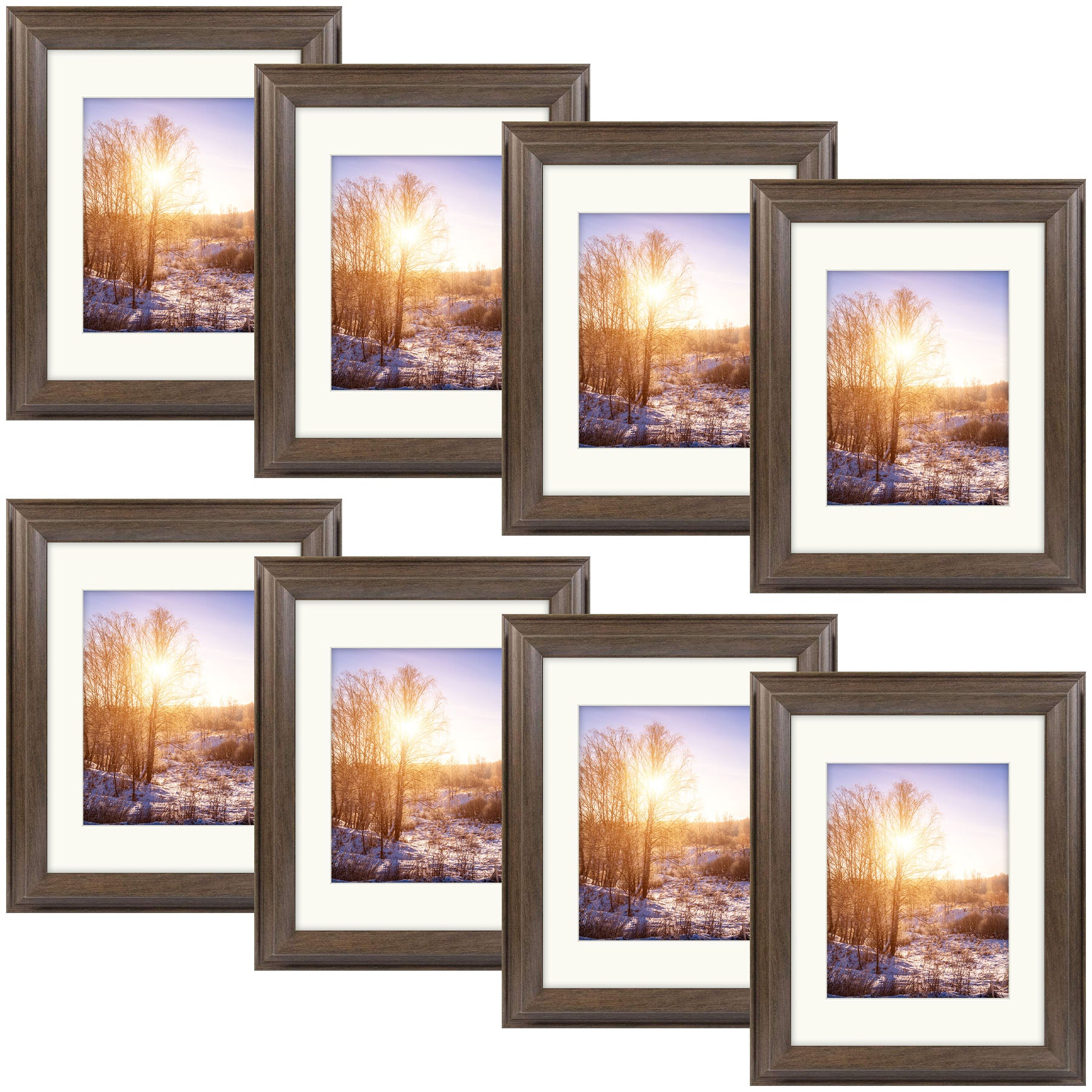 11x14 Picture Frame For 8x10 Picture With Ivory Mat & Real Glass Brown ...