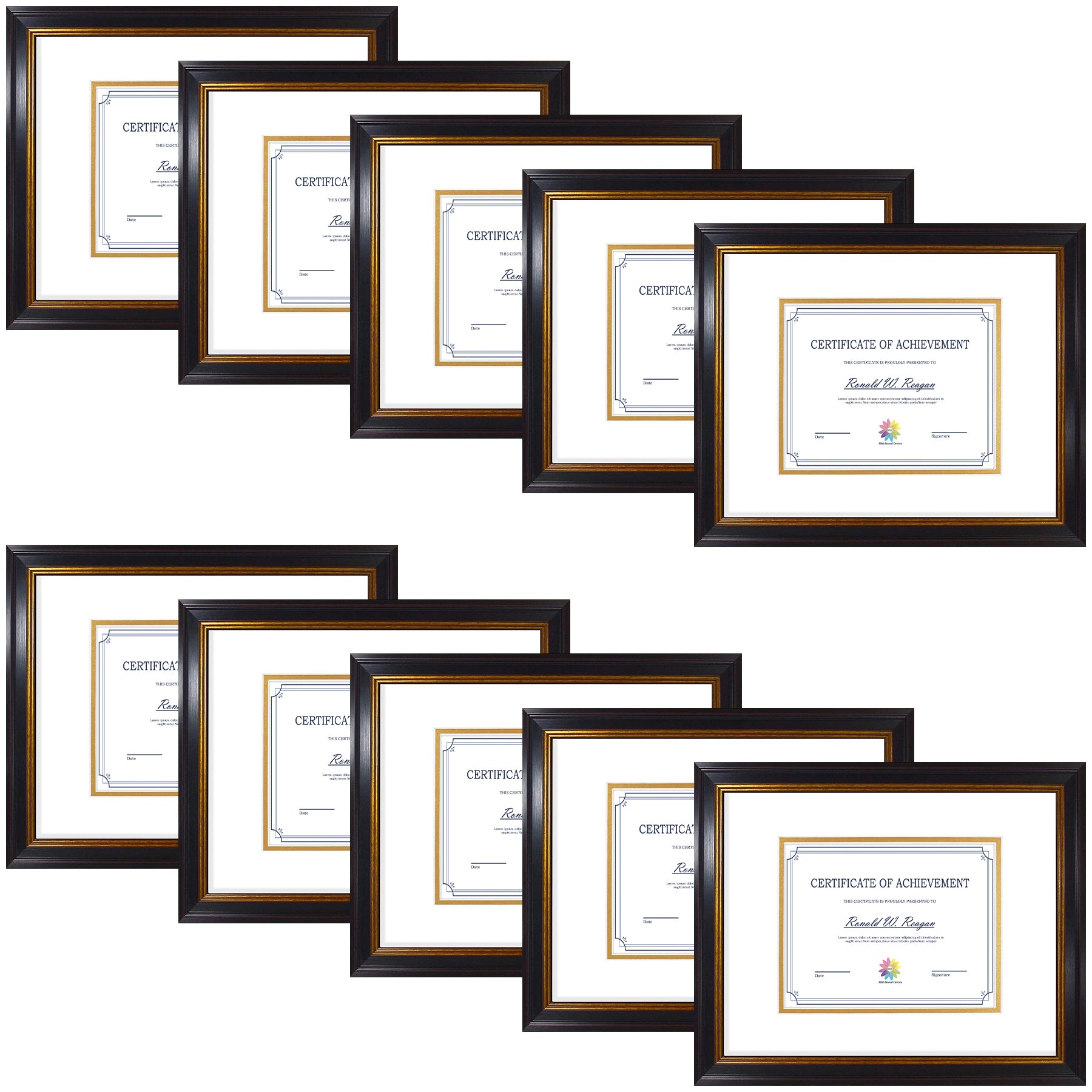11x14 Diploma Frame for 7x9 Certificate with Double Mat and Real Glass ...
