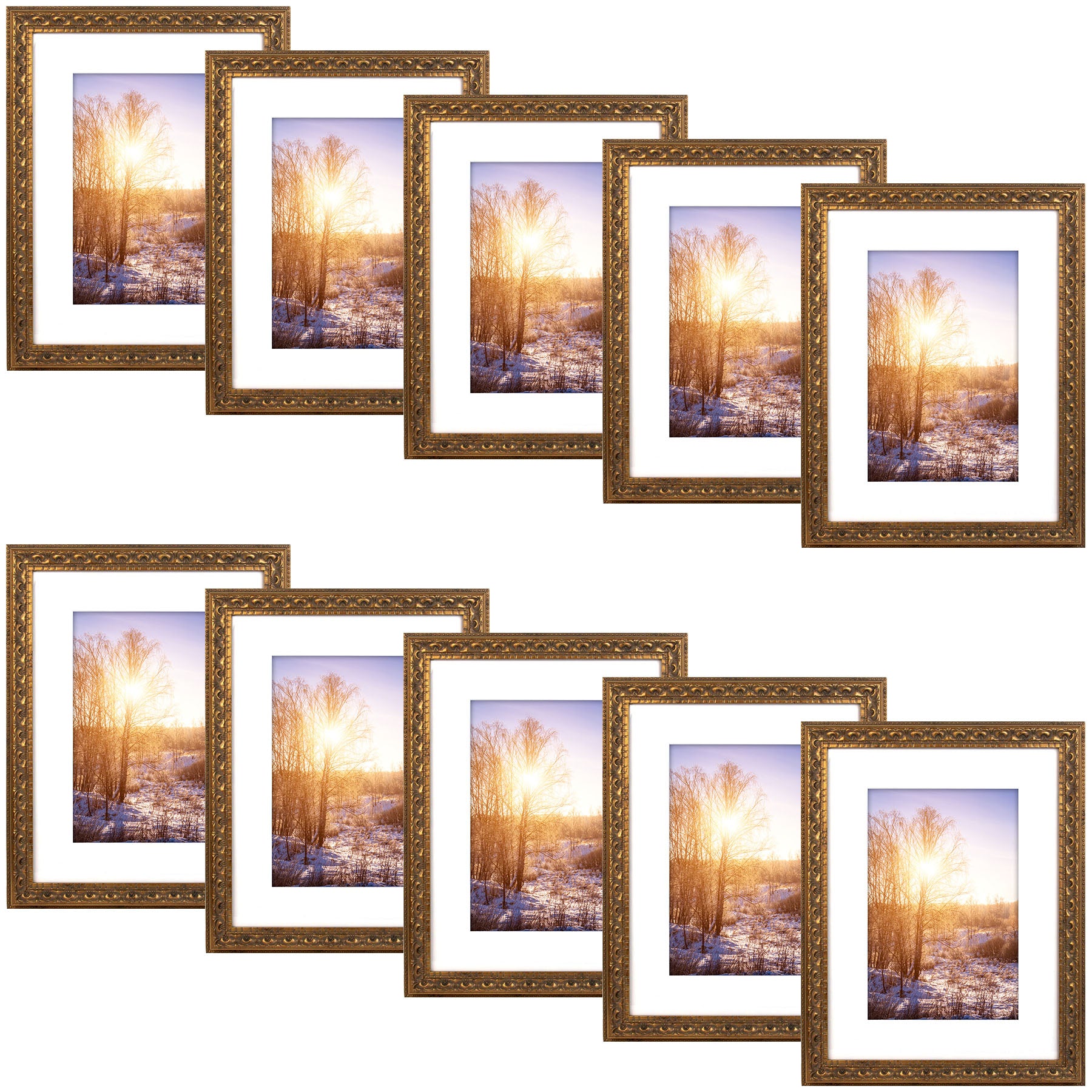 12x16 Ornate Photo Frame with White Mat for 8x12 Photo Bronze Color (1 ...