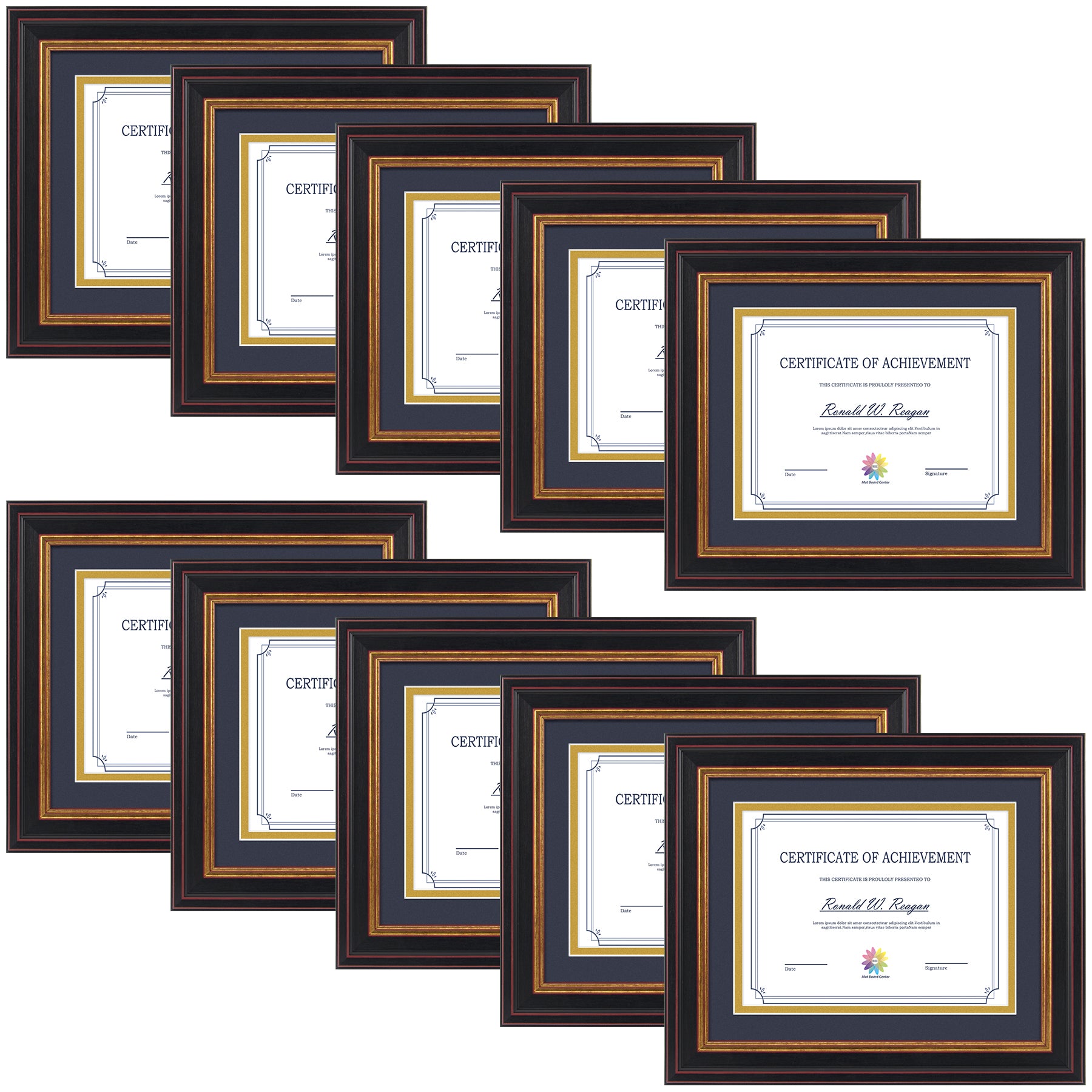 8x10 Diploma Frame for 6x8 with Double Mat and Real Glass Black Gold ...